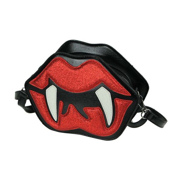 Things2Die4 | Bags | Glittery Red Vampire Lips With Fangs Black Vinyl ...